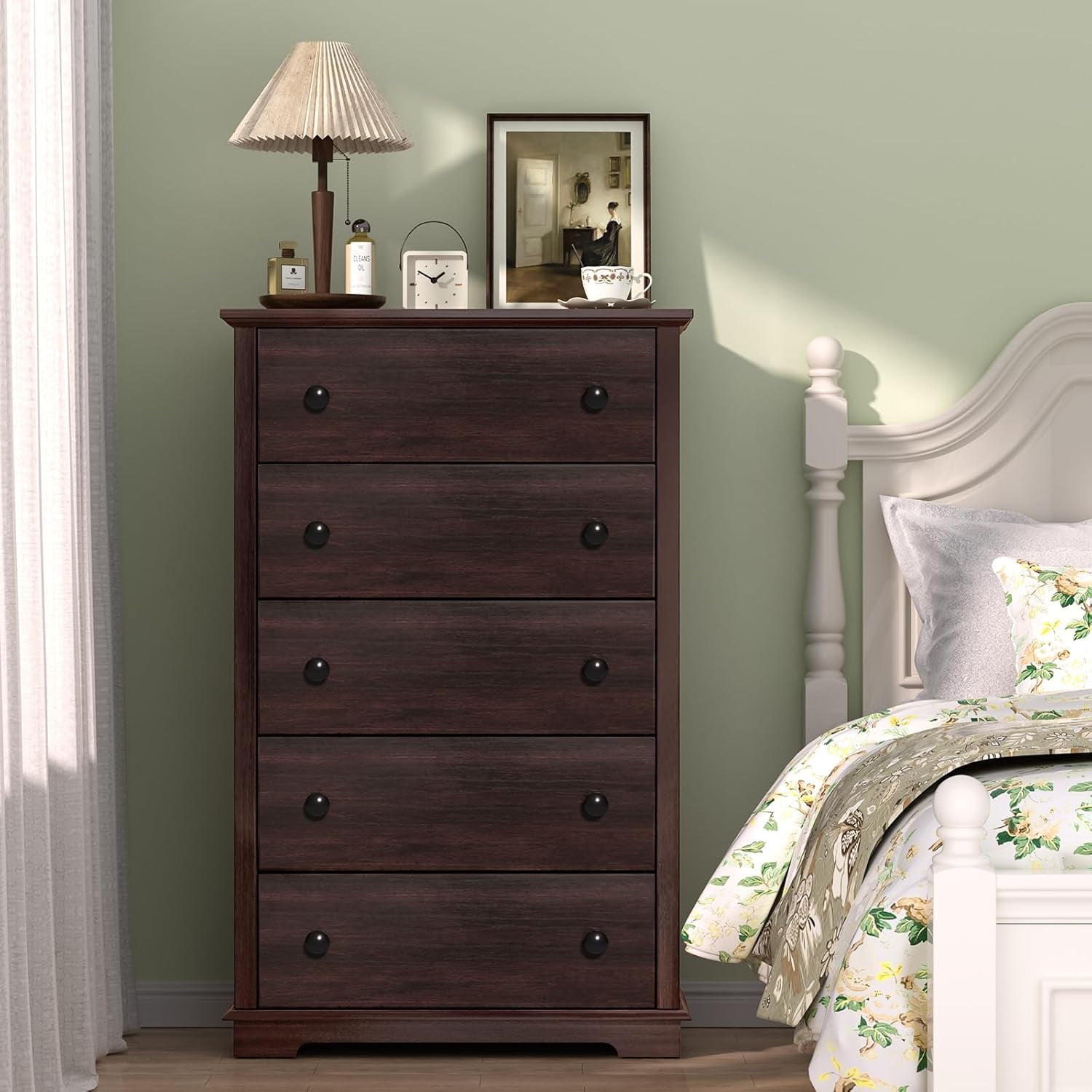 HIFYOBRO 5 Drawers Dresser Chests, Double Anti-tip, Wooden Chest of ...