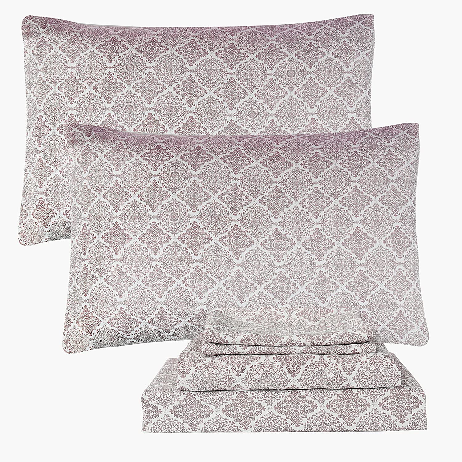 HIG 4 PCS Ultra Soft Washed Microfiber Print Sheet Set with Damask ...