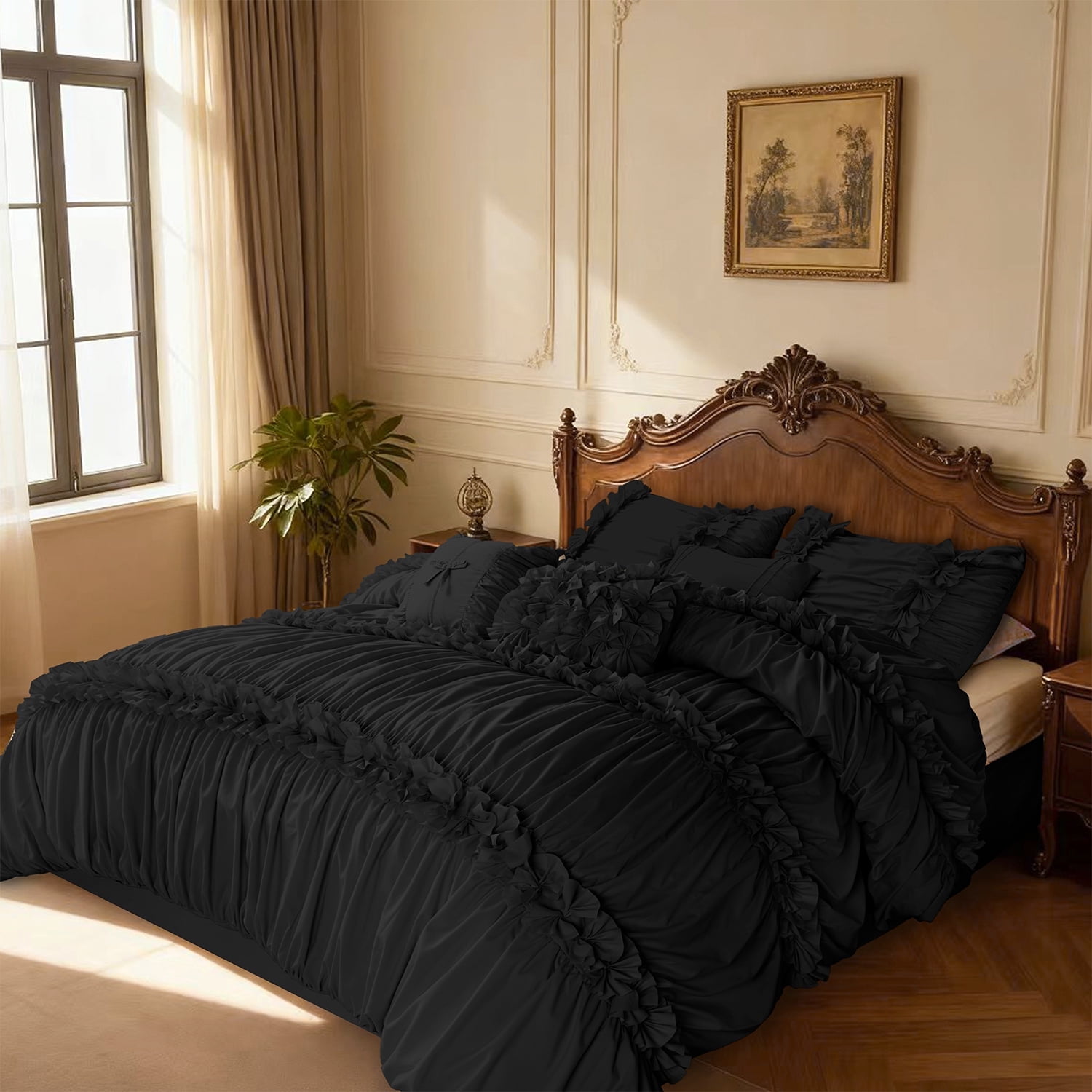 HIG 7 Piece Comforter Set Vintage Ruched Design Fluffy Down Alternative ...