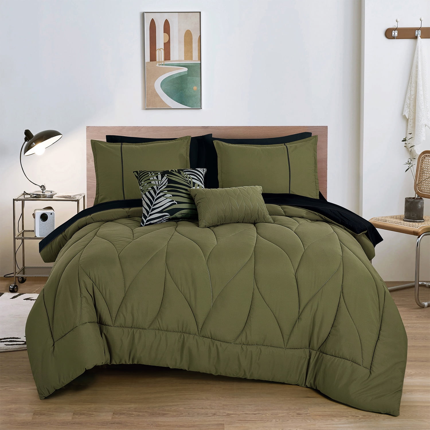 HIG Dark Green Comforter Set - Queen Bed in a Bag - 9-Piece Set ...