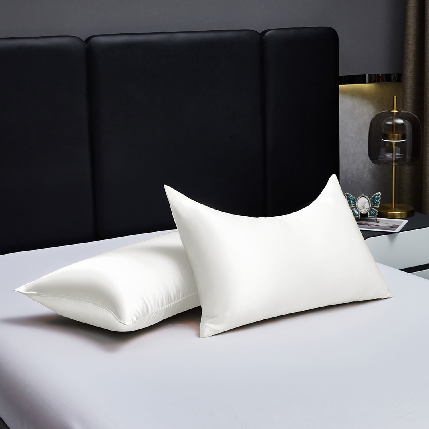 HIG Cooling Curved Pillow Cases 2 Pack King - Silky Stretch Satin, Off ...