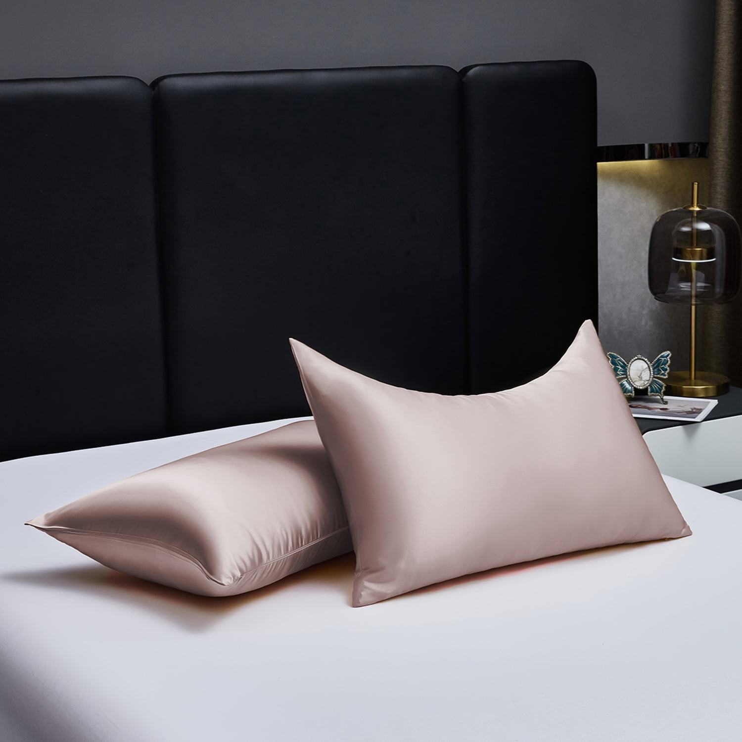 HIG Cooling Curved Pillow Cases 2 Pack Queen - Silky Soft Stretch Satin ...