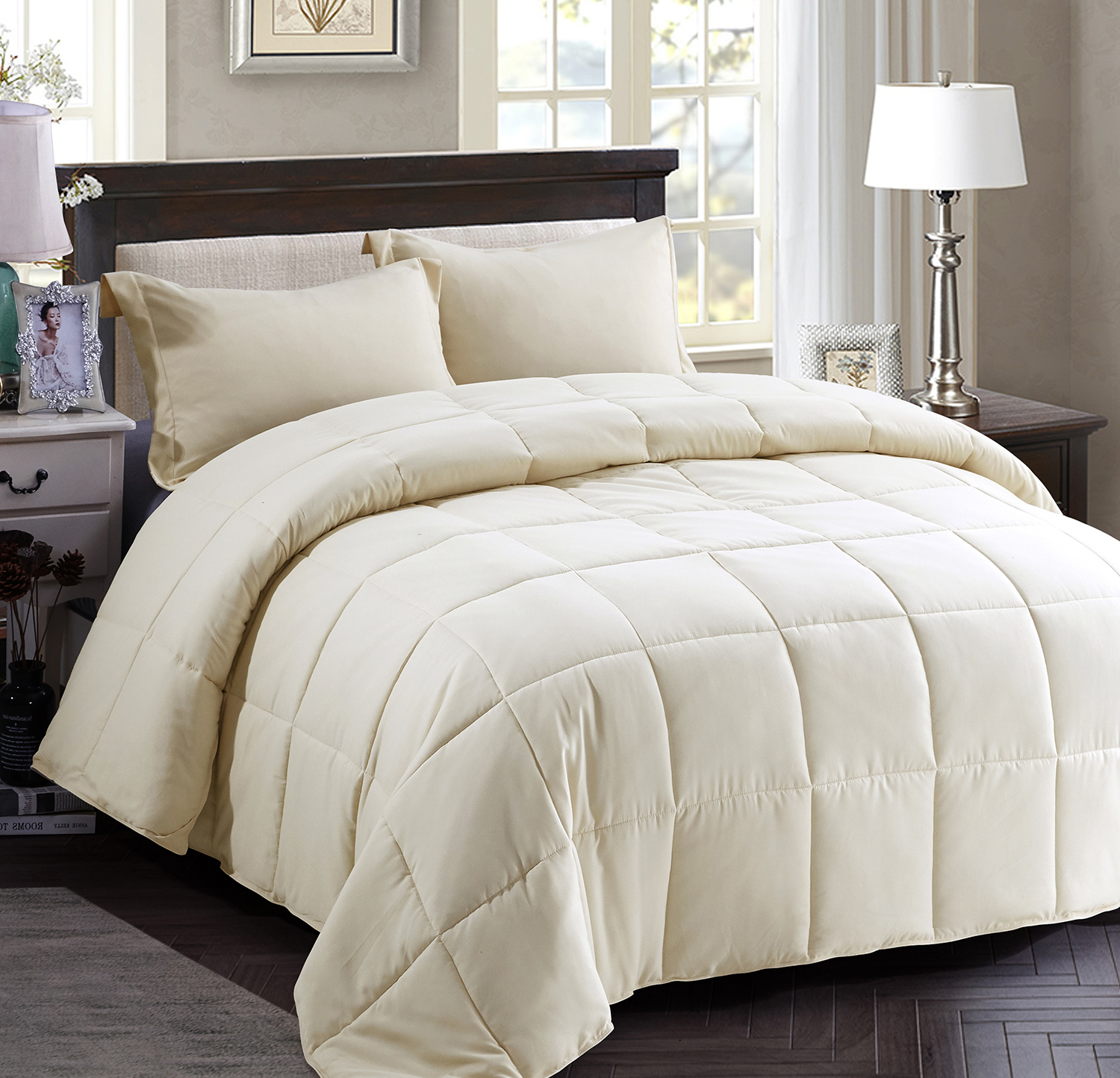 HIG Light Weight Down Alternative Comforter, Queen, Ivory, Reversible ...