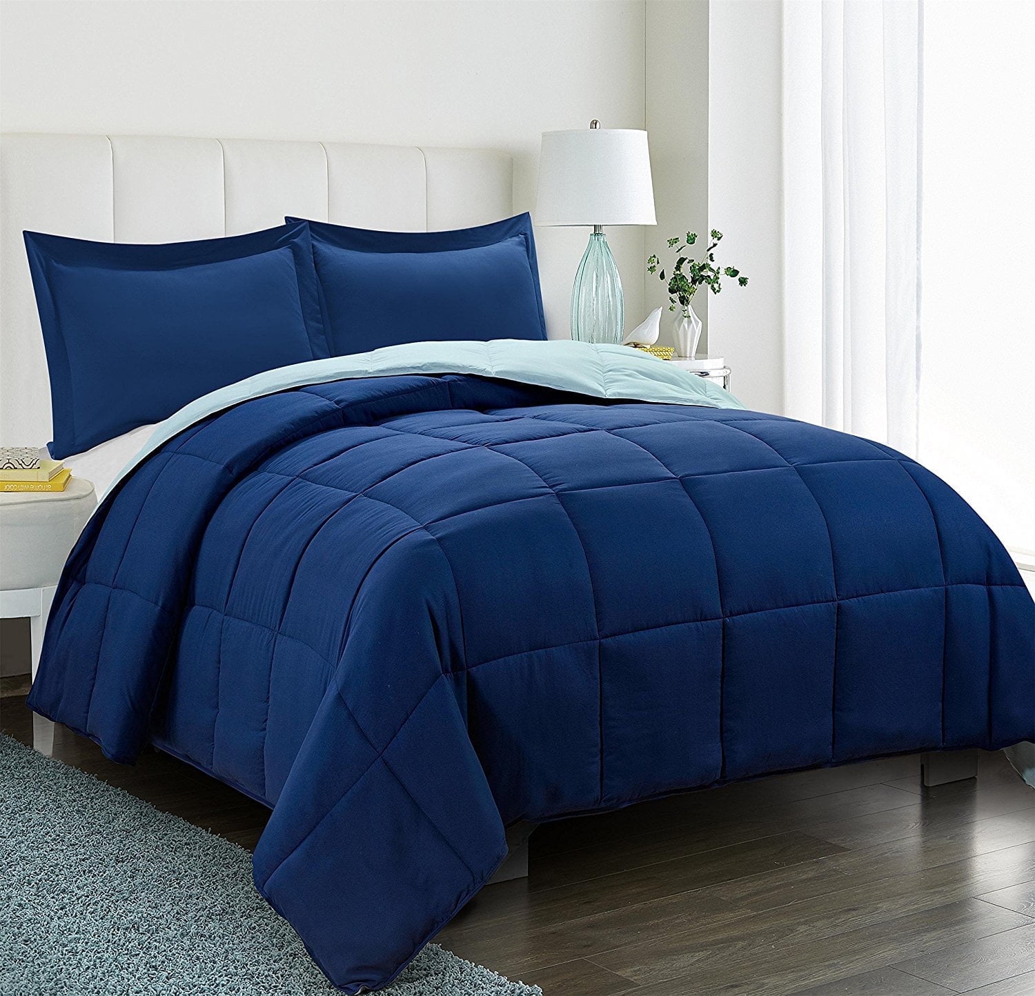 HIG King Size Lightweight Down Alternative Comforter Set, Navy Blue ...