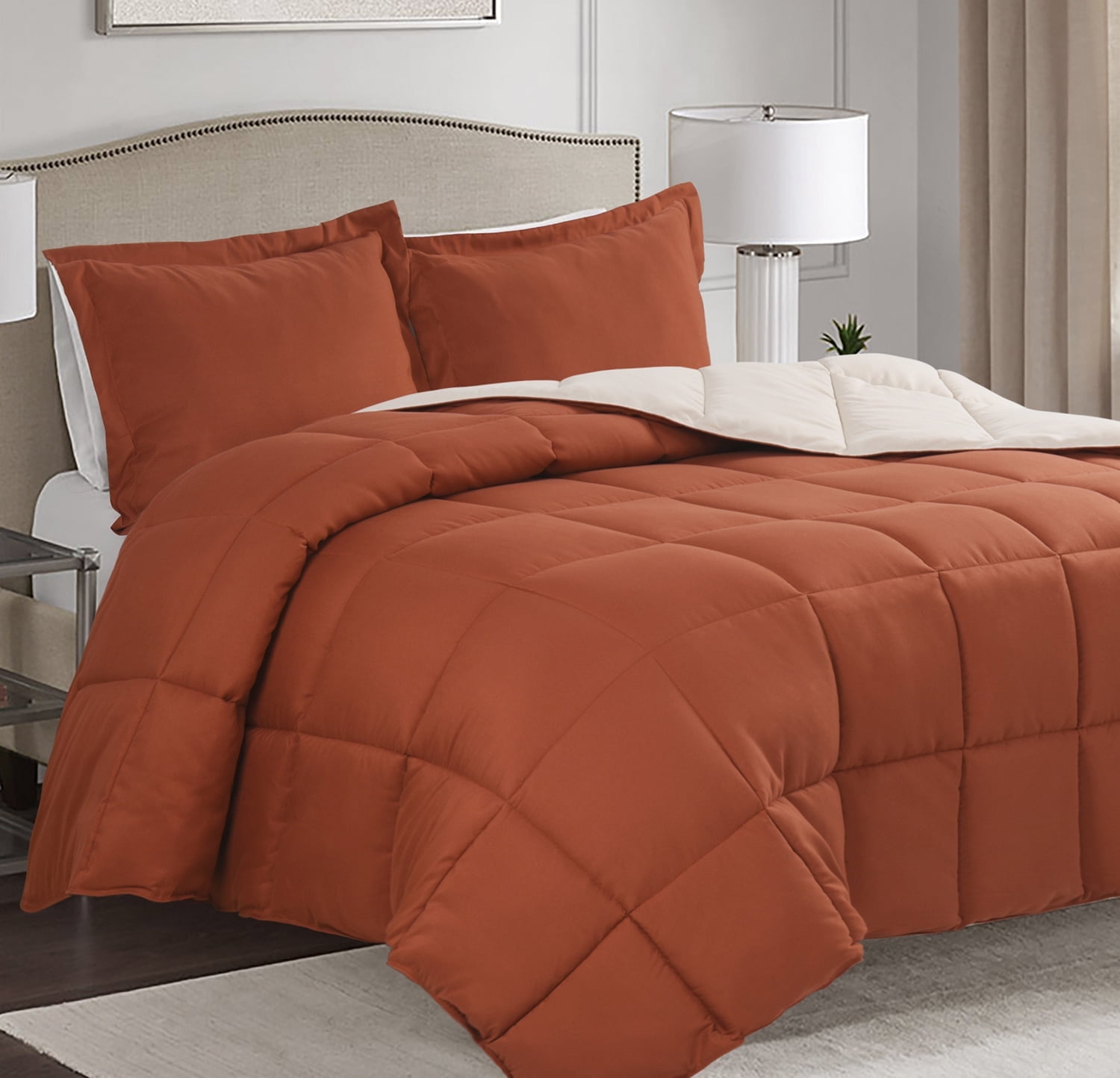 HIG Light Weight Down Alternative Comforter Set, Queen, Terracotta ...