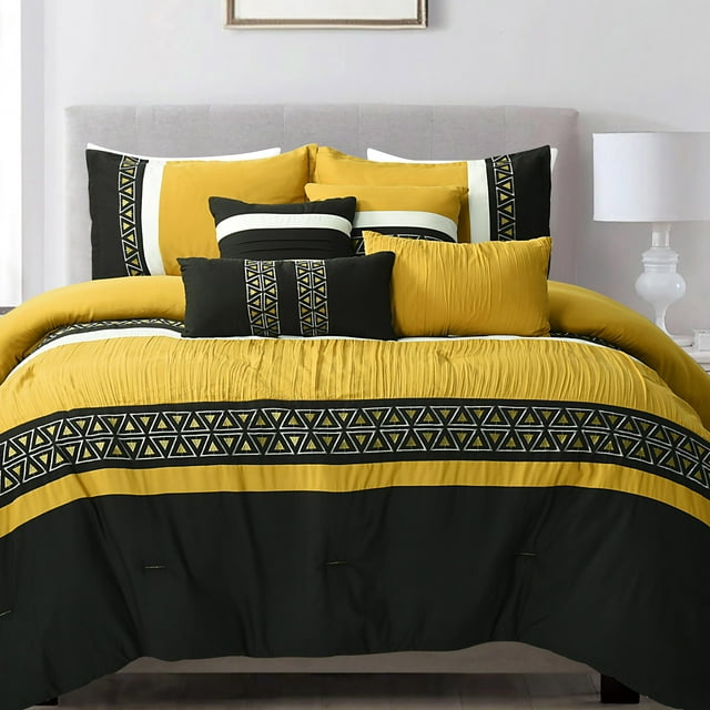 Free Shipping! HIG Modern 7-Piece Yellow Embroidered Comforter Bedding ...