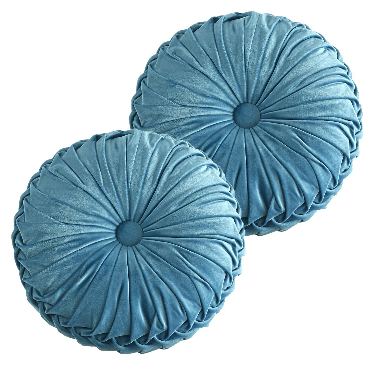 HIG Set of 2 Pumpkin Pleated Round Throw Pillows, Soft Velvet, Dusty ...