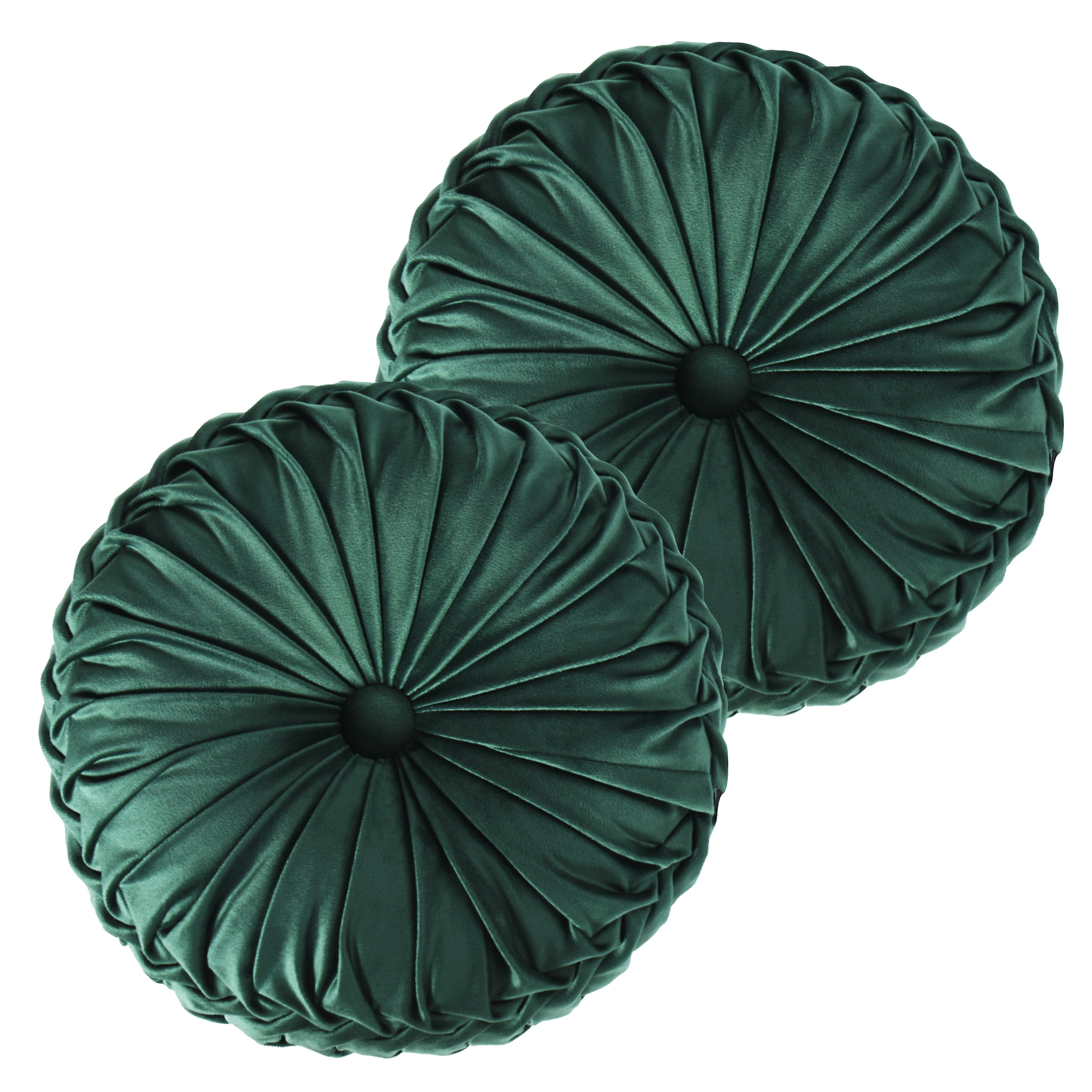 HIG Set of 2 Pumpkin Pleated Round Throw Pillows, Soft Velvet, Emerald ...