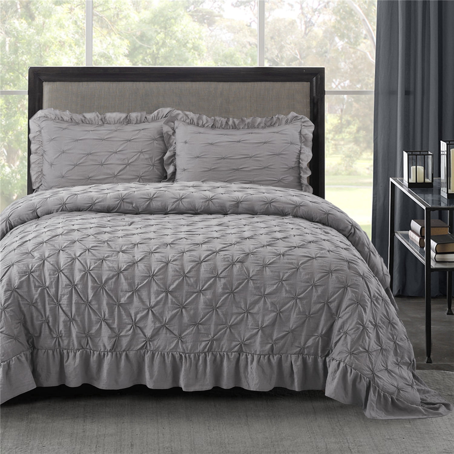 HIG Super Soft Microfiber 3 Piece Bedding Set with Two Shams, Gray ...