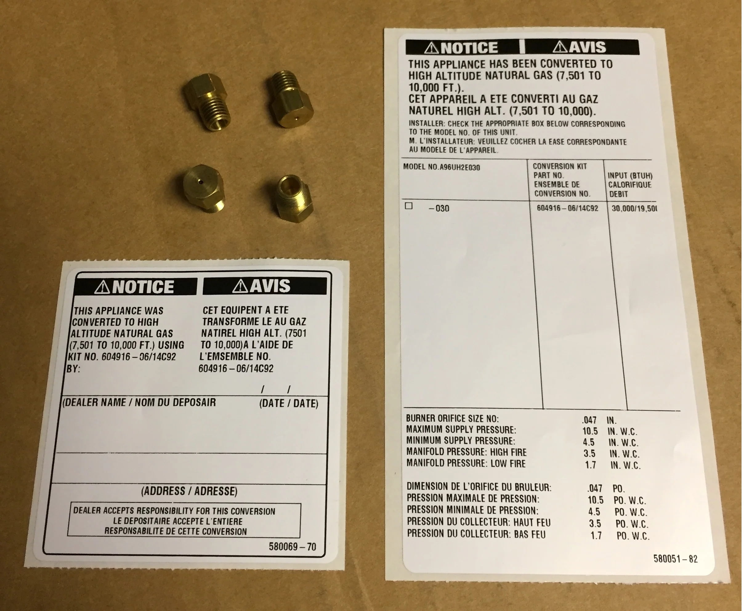 HIGH ALTITUDE NATURAL GAS BURNER ORIFICE KIT - Walmart.com