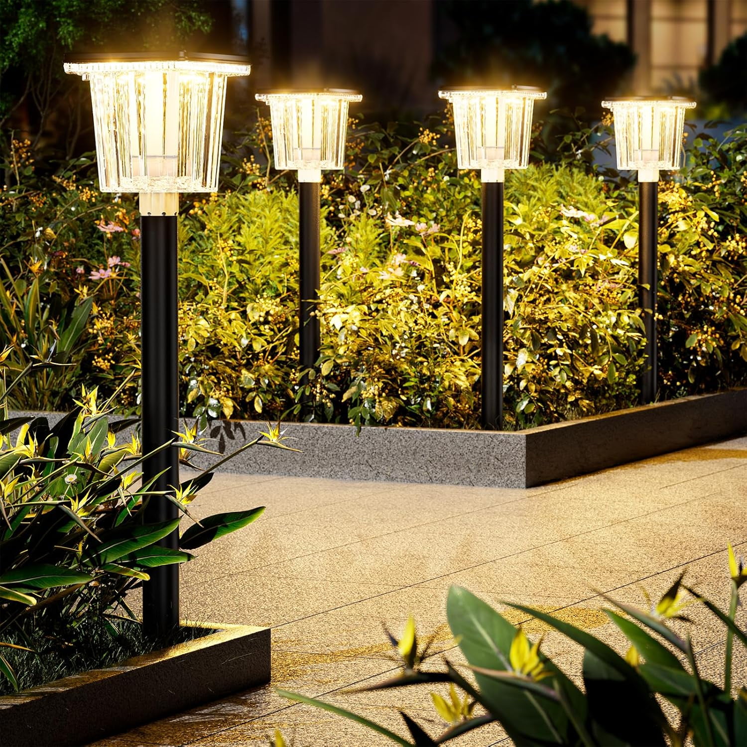 HIGH-POWER 2-in-1 Warm&Cold,3000/12000K 6 Pack Solar Pathway Lights ...
