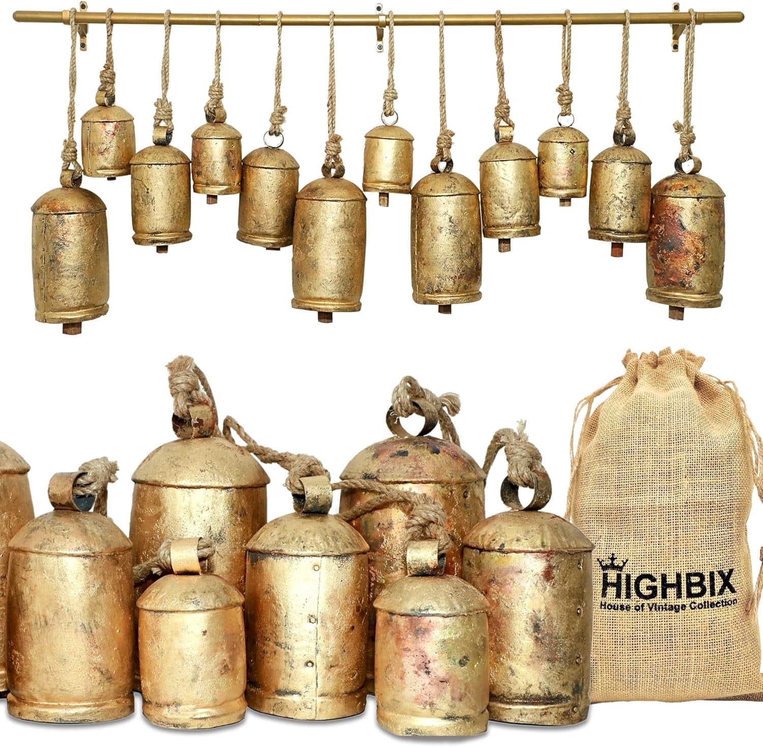 HIGHBIX Rustic Handmade Christmas Jingle Cowbells Complete Set Large XL ...