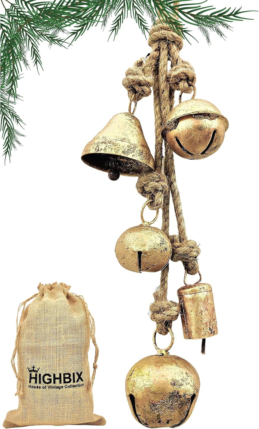 HIGHBIX Set of 5 Rustic Harmony Metal Jingle Bells Cluster Vintage ...