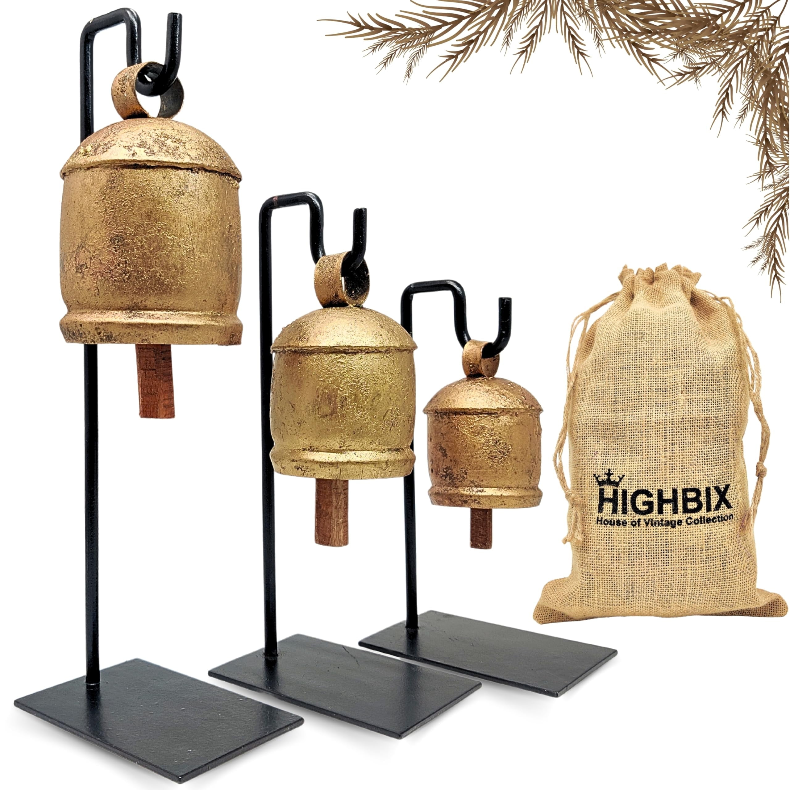 HIGHBIX Vintage-Style Rustic Handmade Christmas Jingle Cowbells with ...