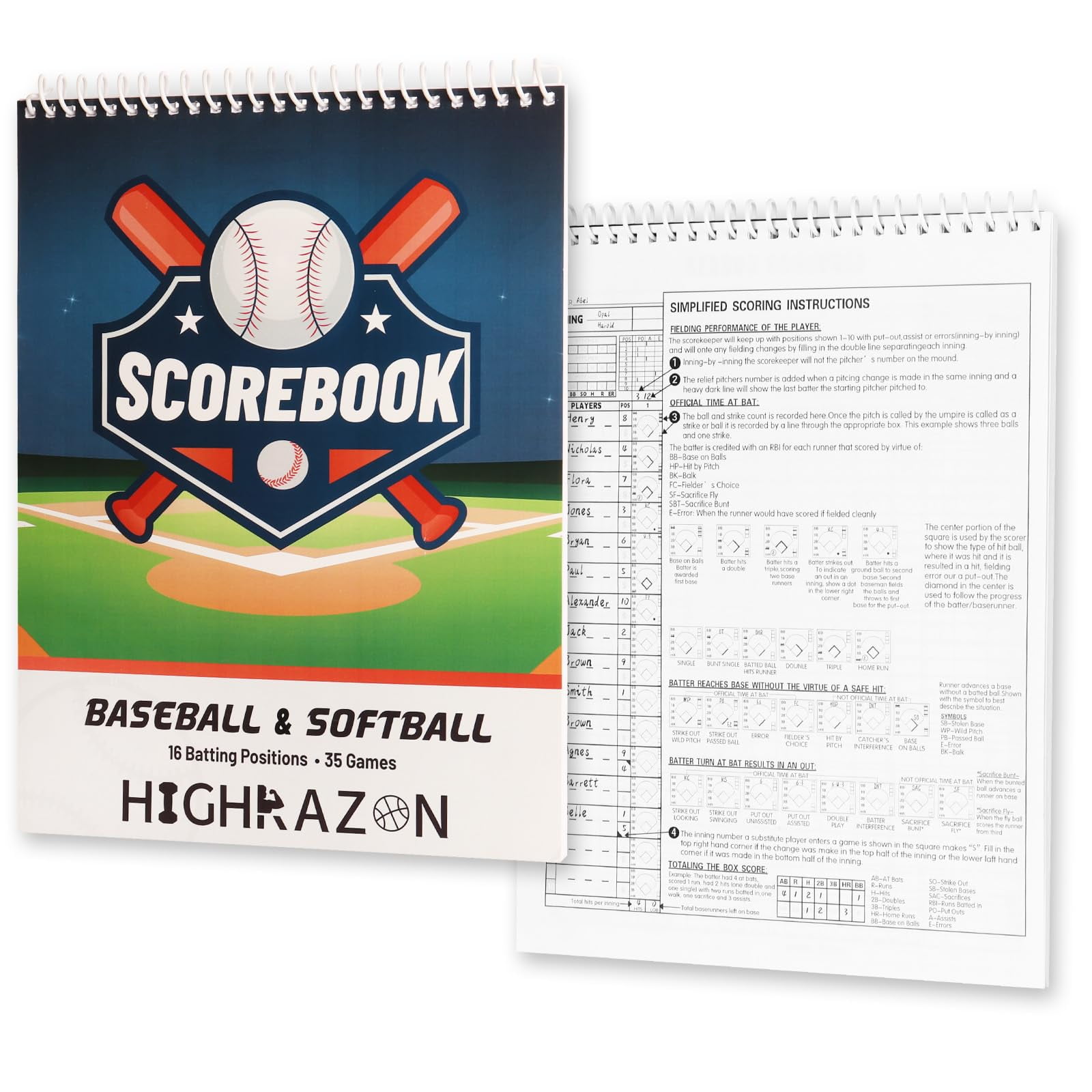 HIGHRAZON Baseball and Softball Scorebook, 35 Games Score Keeping Book ...