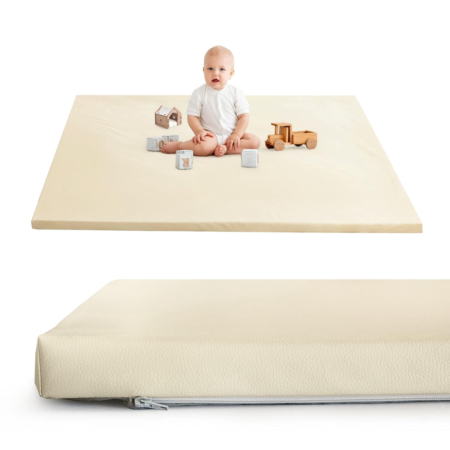 HIGOGOGO Vegan Leather Baby Play Mat, 43 x 43 High-Density Foam ...