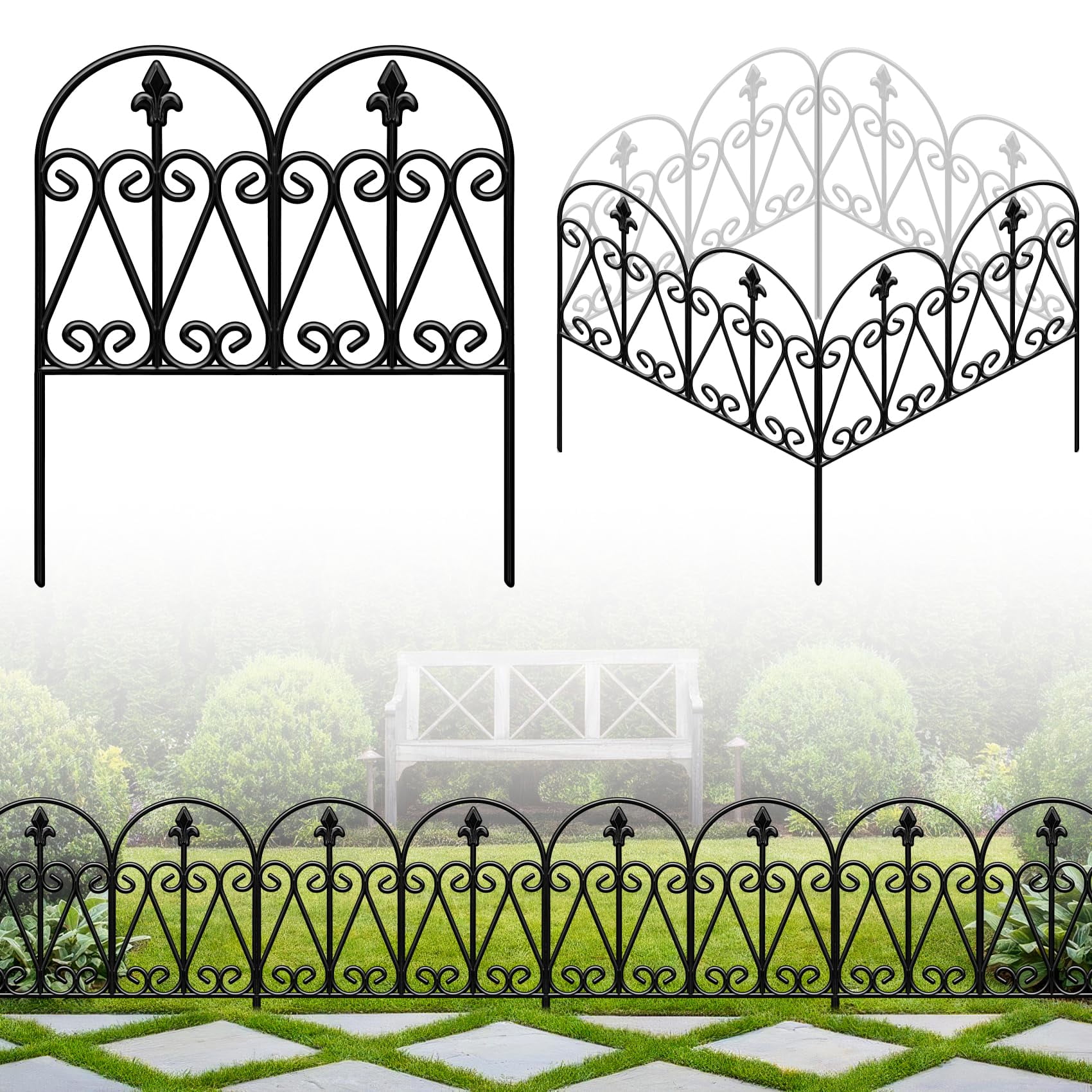 HIHADUUM 24.5in (H) x SSF20 10.8ft(L) Decorative Garden Fence, 5 Pack ...