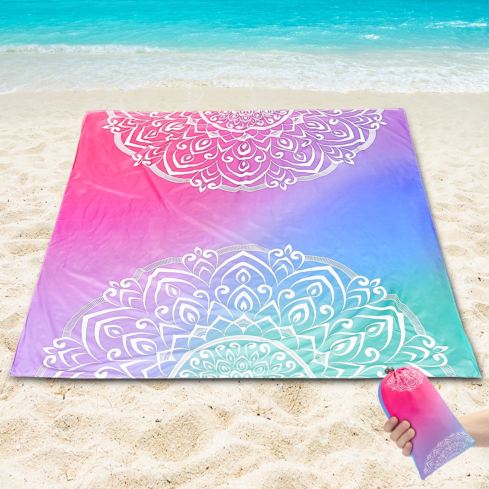HIHOHO Beach Blankets Sandproof Beach Mat 79" x 83" for 1-3 Adults ...