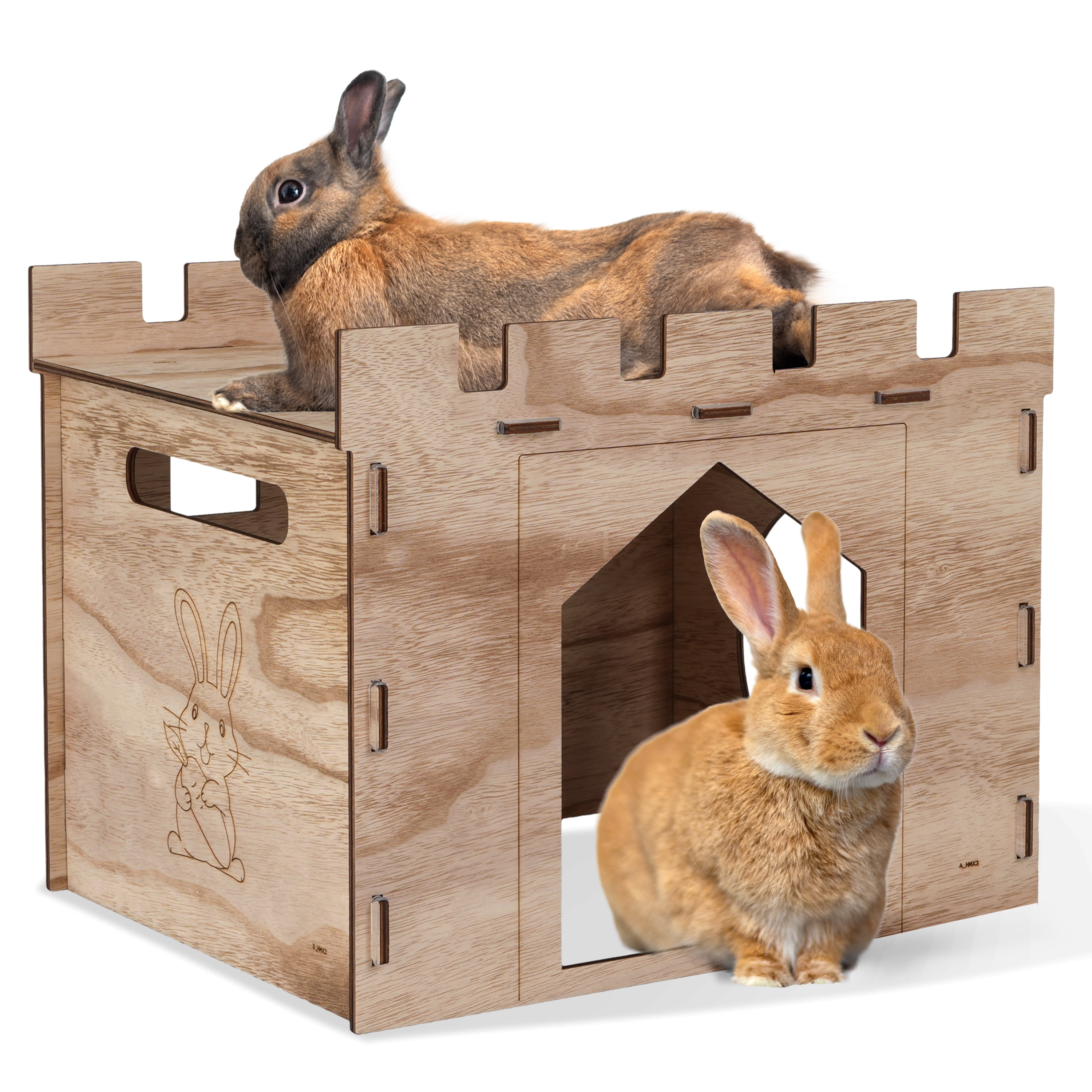 HIIMALEX Large Sturdy Bunny House with Spacious Balcony Hidey ...
