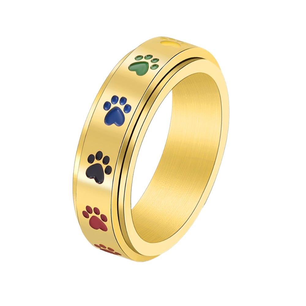HIJONES Cute Colorful Paw Print Ring for Women Stainless Steel Pet ...