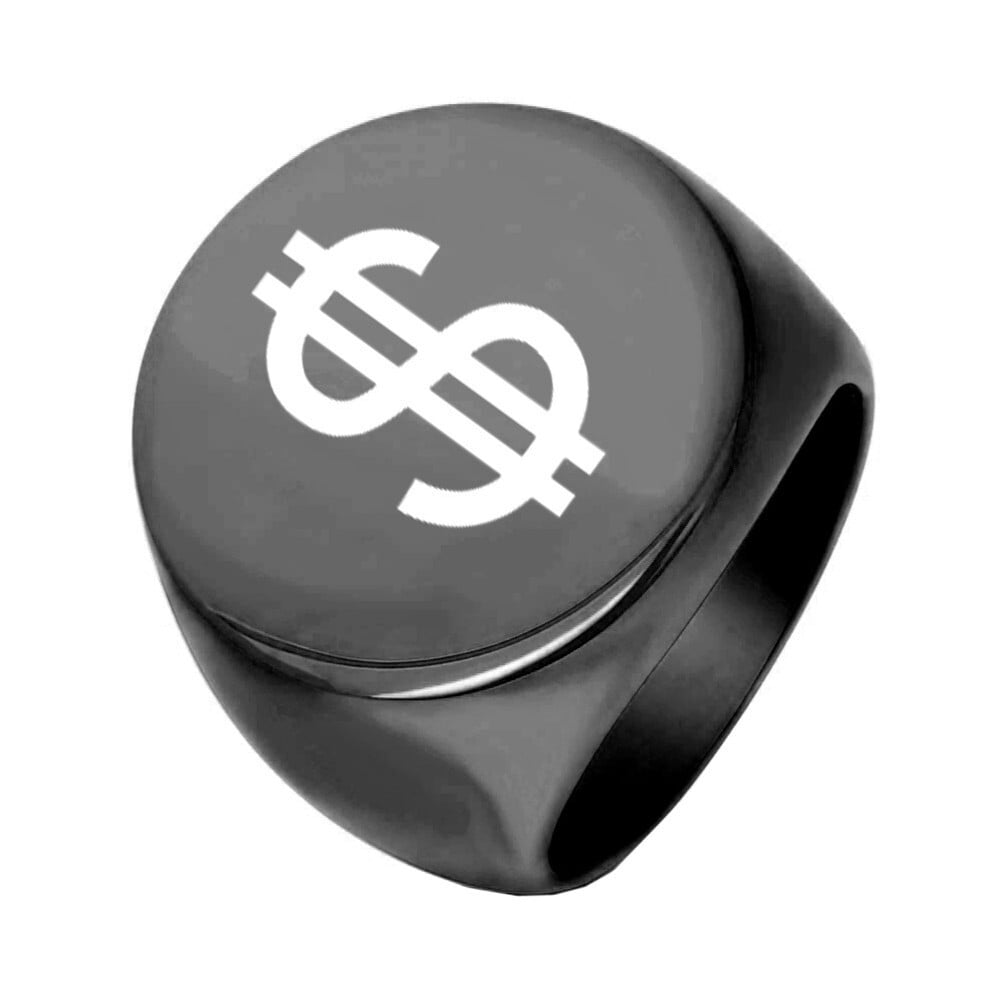 HIJONES Men Women's 22mm Round Stainless Steel Dollar Ring Minimalist ...