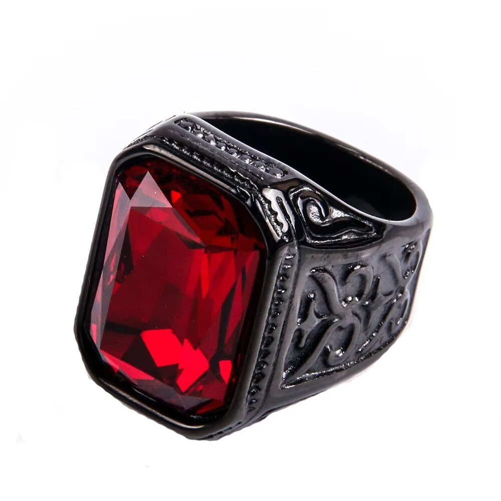 HIJONES Men Women's Square Gem Ring Stainless Steel Fashion Personality ...