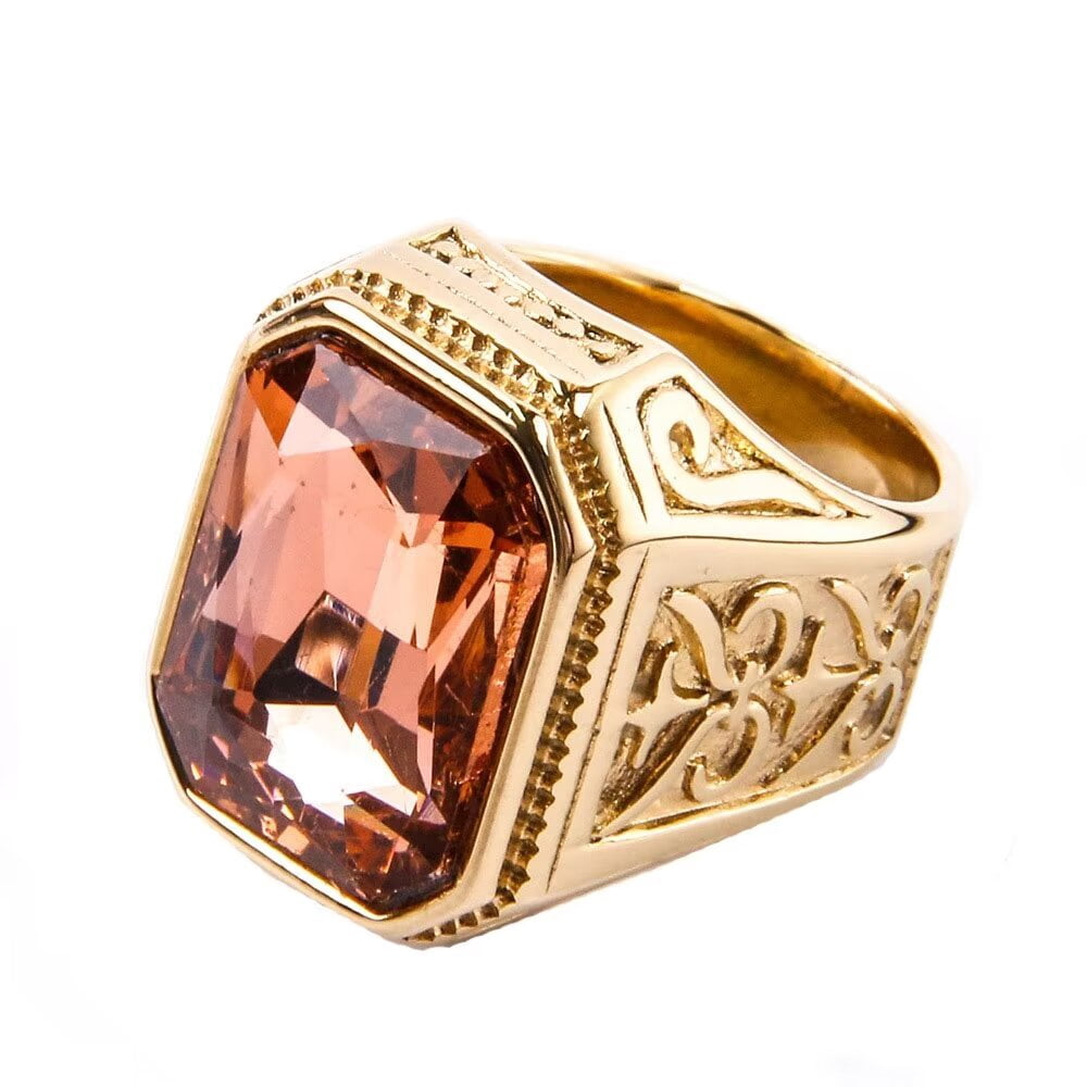 HIJONES Men Women's Square Gem Ring Stainless Steel Fashion Personality ...