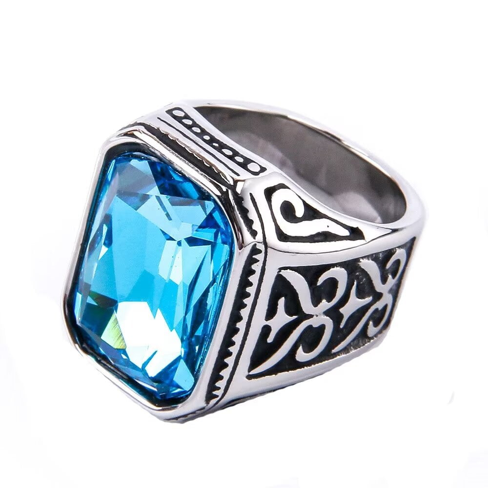 HIJONES Men Women's Square Gem Ring Stainless Steel Fashion Personality ...