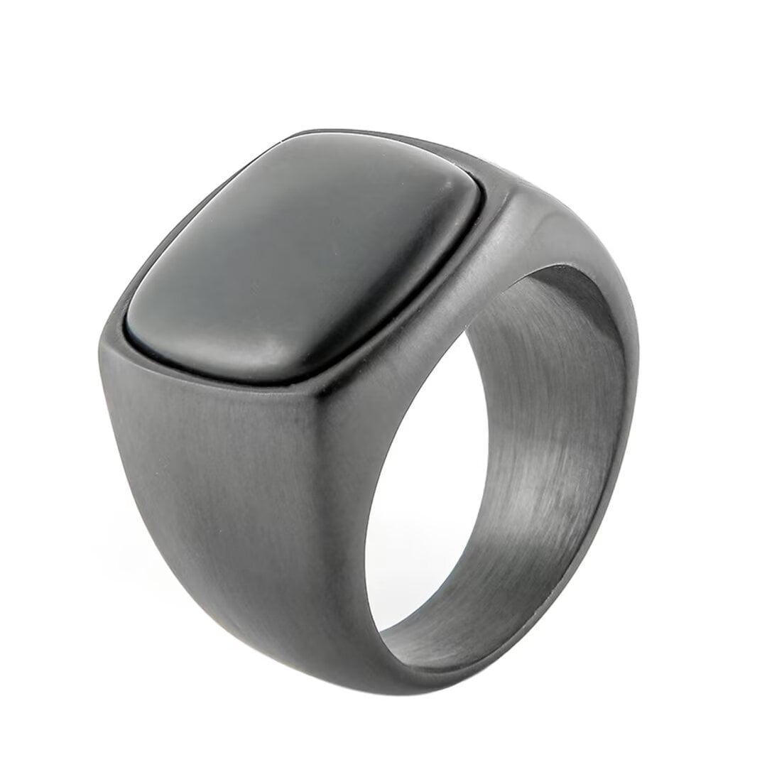 HIJONES Men Women's Stainless Steel Square Gemstone Ring Signet Style ...