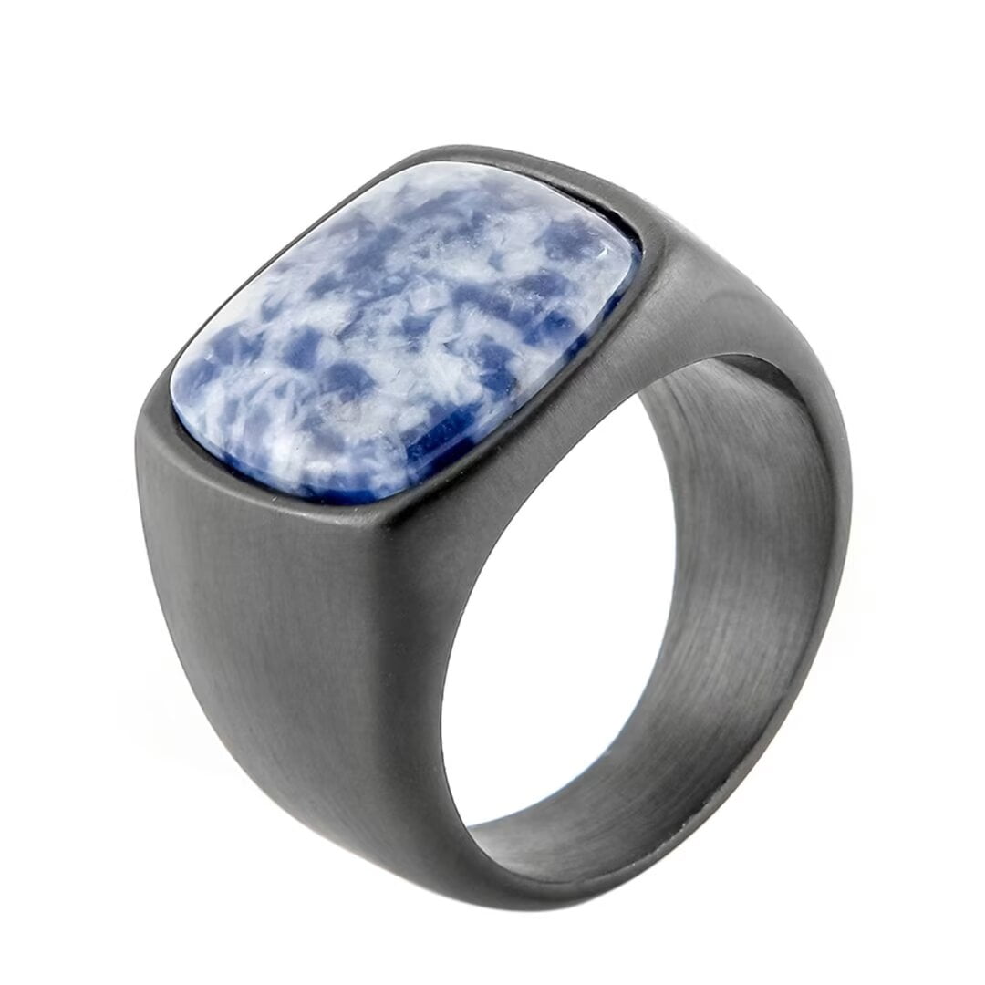 HIJONES Men Women's Stainless Steel Square Gemstone Ring Signet Style ...