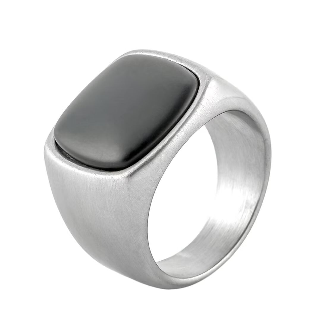 HIJONES Men Women's Stainless Steel Square Gemstone Ring Signet Style ...