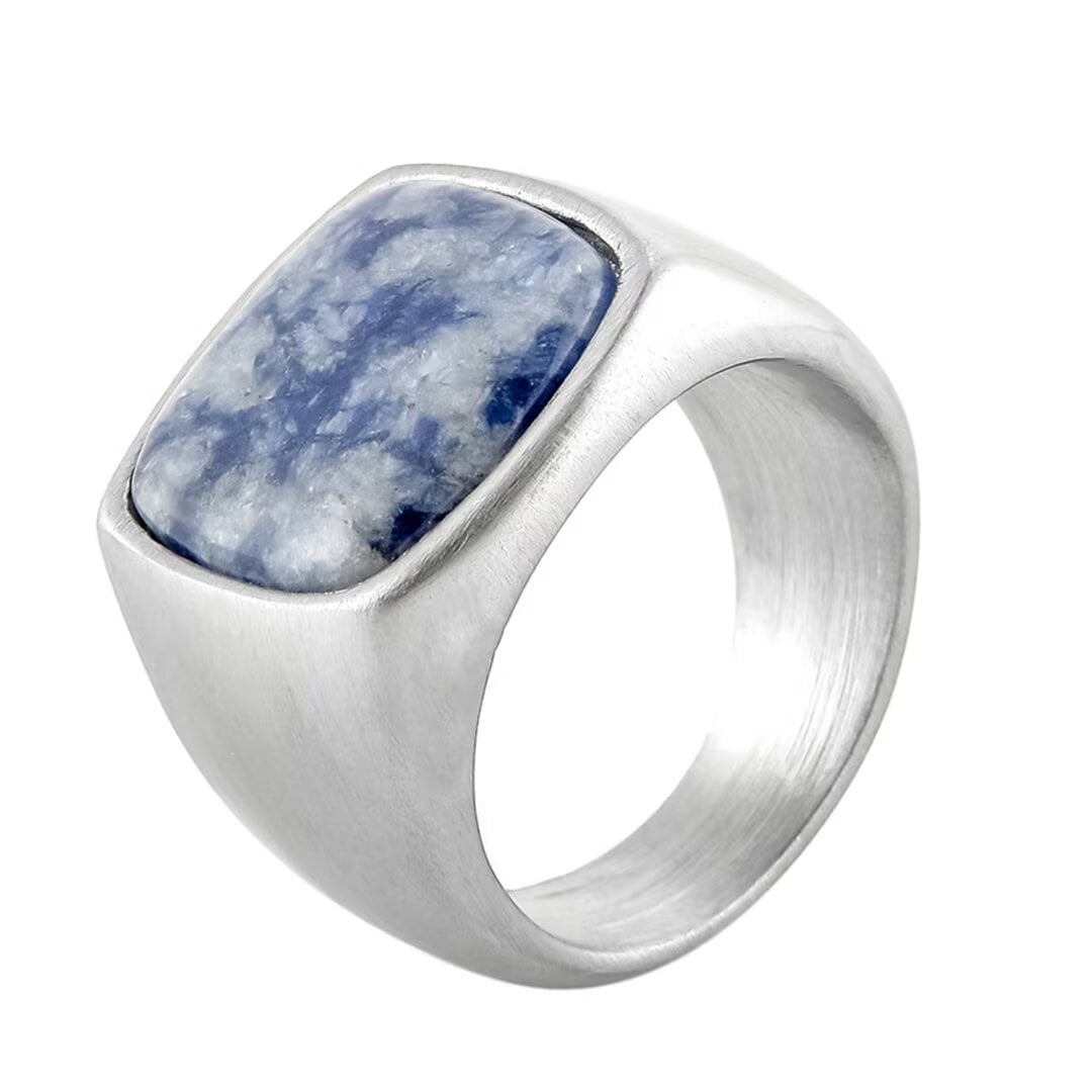 HIJONES Men Women's Stainless Steel Square Gemstone Ring Signet Style Vintage Statement Pinky ...