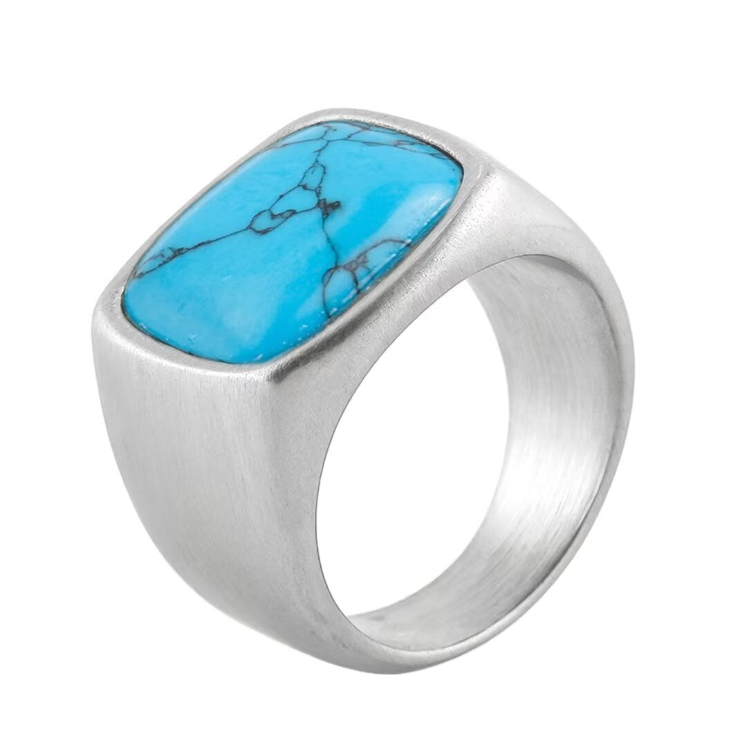 HIJONES Men Women's Stainless Steel Square Gemstone Ring Signet Style ...