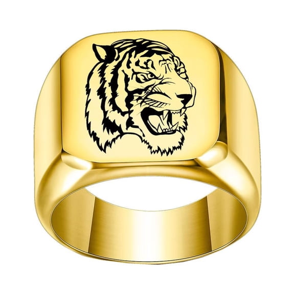 HIJONES Men's 18mm Animal Tiger Stainless Steel Polished Ring ...