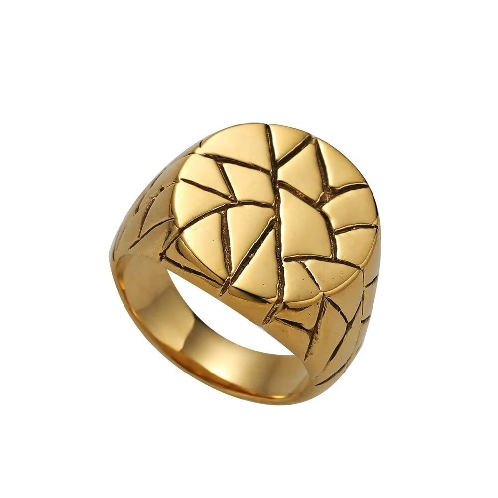 HIJONES Men's Round Irregular Crack Ring Stainless Steel Hip Hop Stone Cracks Wide Ring Band ...