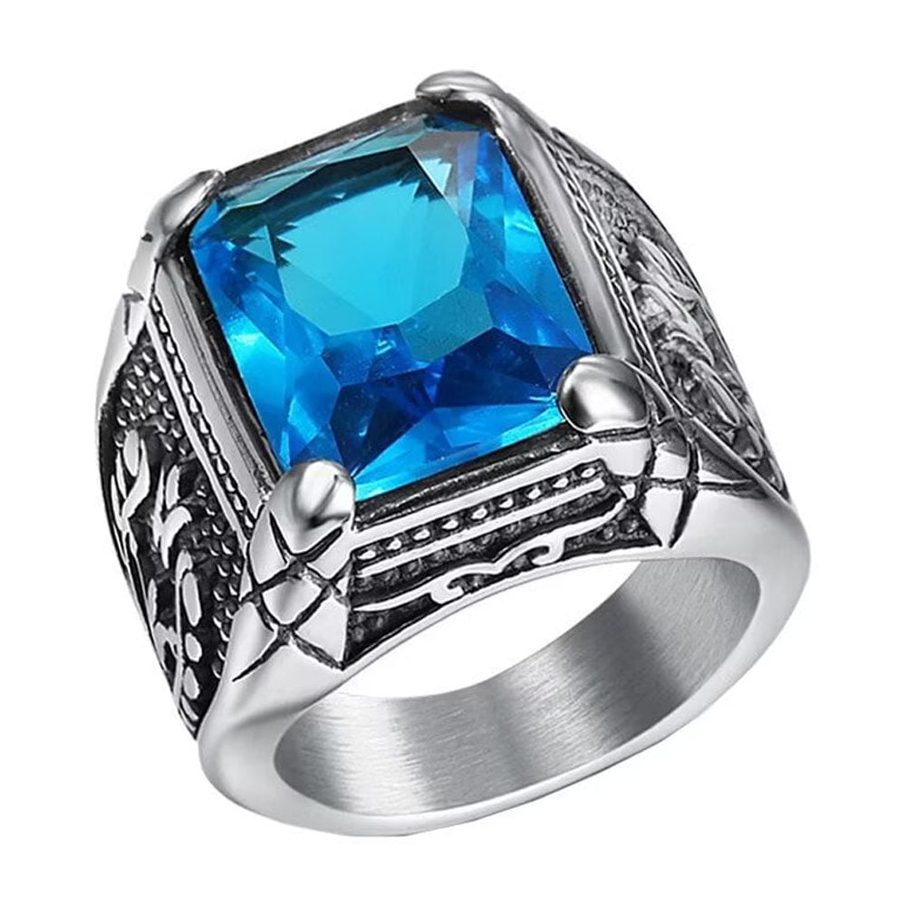 HIJONES Men's Square Gem Ring Stainless Steel Fashion Flower Ring Band ...