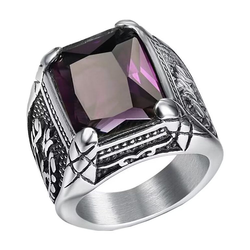 HIJONES Men's Square Gem Ring Stainless Steel Fashion Flower Ring Band ...