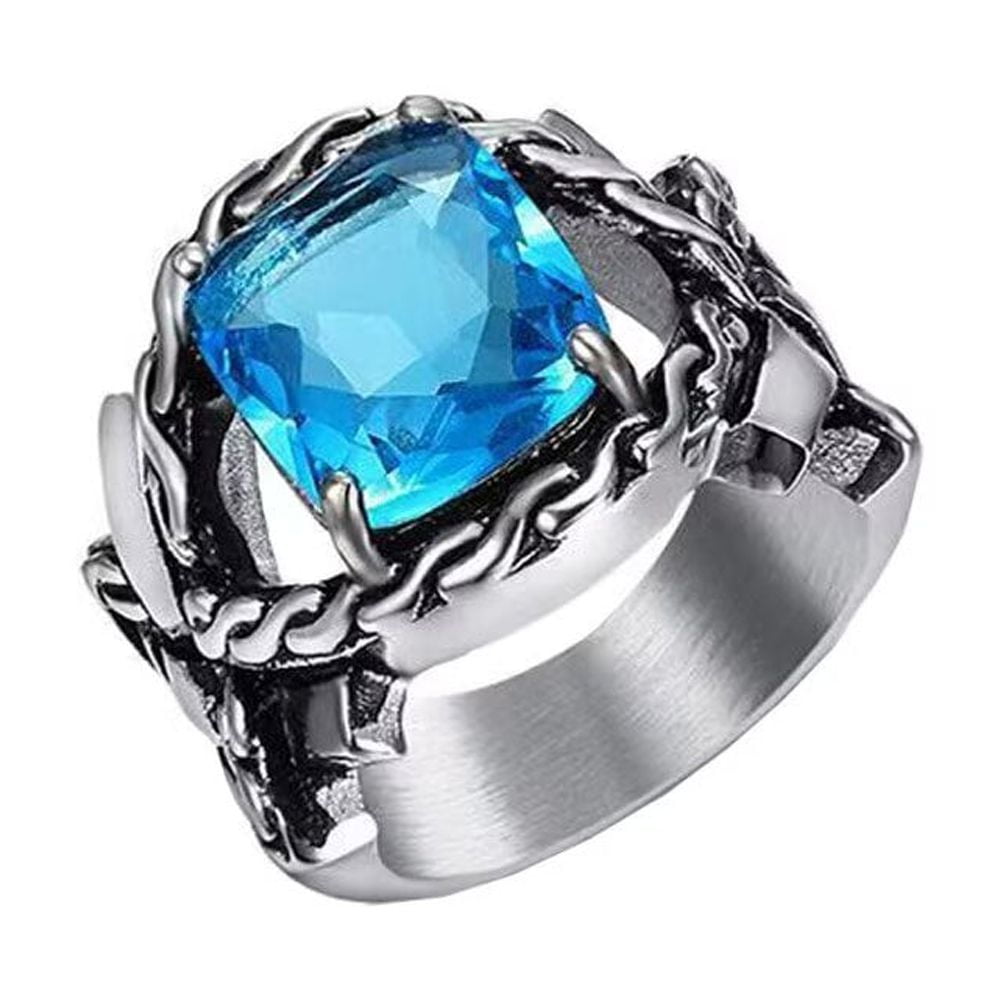 HIJONES Men's Square Gem Ring Stainless Steel Fashion Twist Ring Band ...