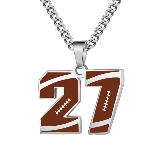 Football Rugby Jersey Number 0-99 Pendant Necklace for Women Men 22+2 ...
