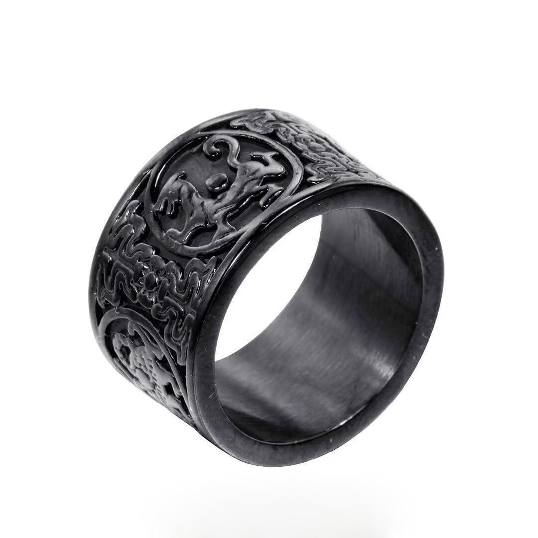 HIJONES Men's Stainless Steel Dragon Ring Cool Ancient Guardian Beast ...