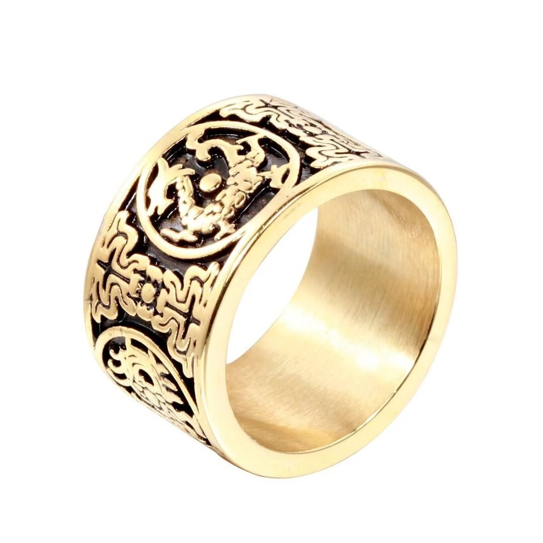 HIJONES Men's Stainless Steel Dragon Ring Cool Ancient Guardian Beast ...