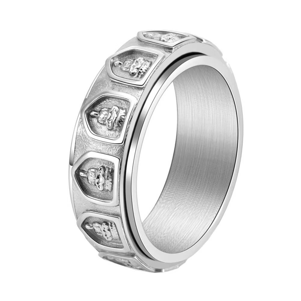 HIJONES Men's Stainless Steel Eighteen Arhat Groove Rotating Ring ...