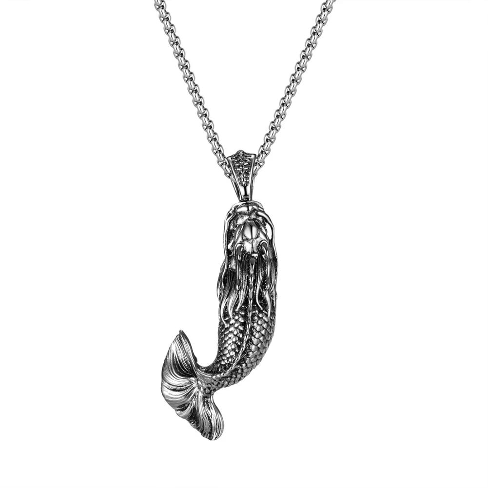 HIJONES Men's Stainless Steel Goldfish Koi Fish Pendant Necklace Lucky ...