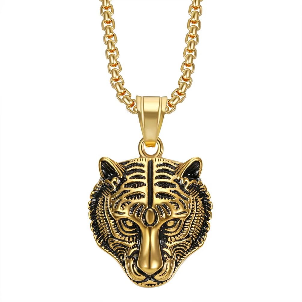 HIJONES Men's Stainless Steel Gothic Animal Tiger Head Pendant Biker ...