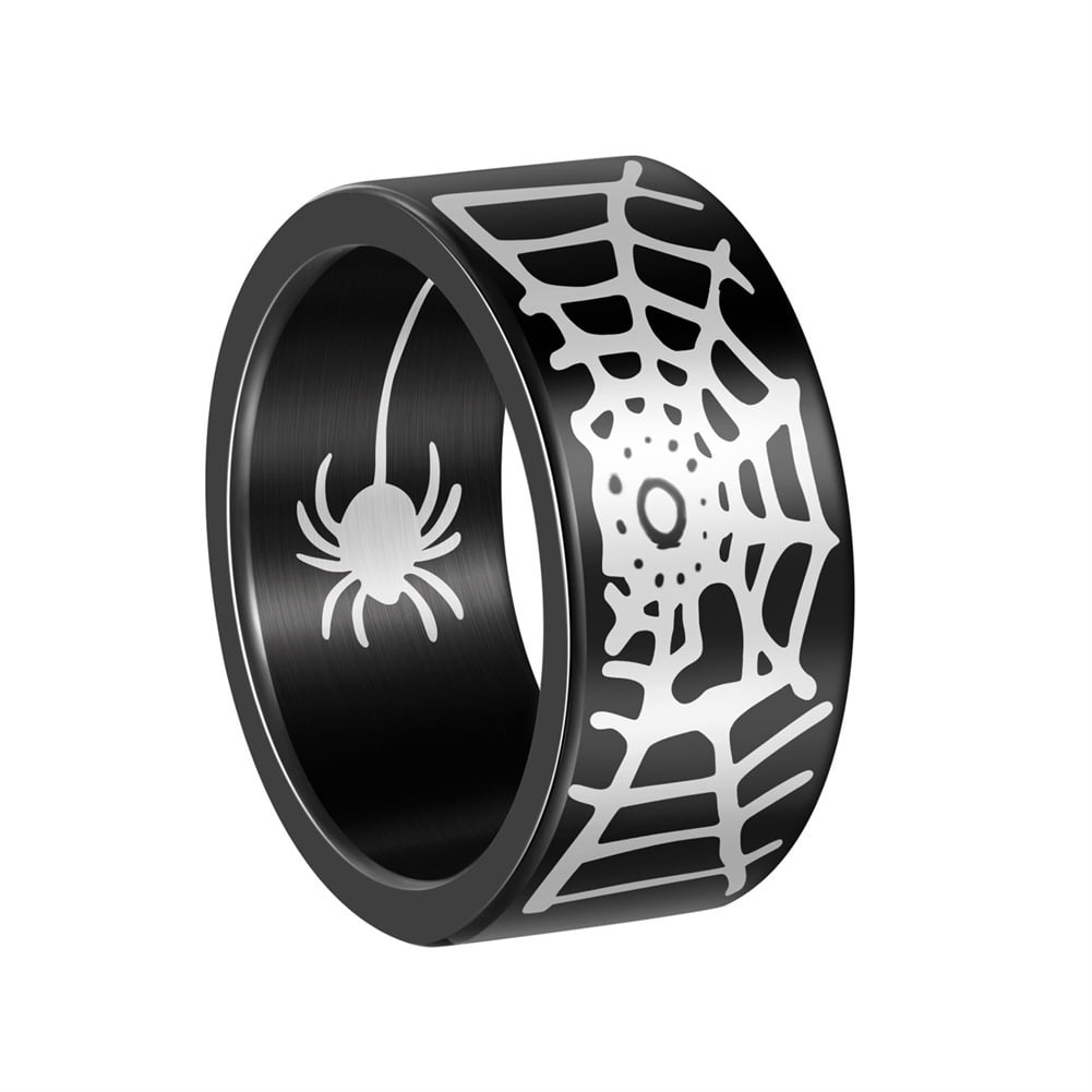 HIJONES Men's Stainless Steel Gothic Spider Bat Web Wide Statement Ring ...