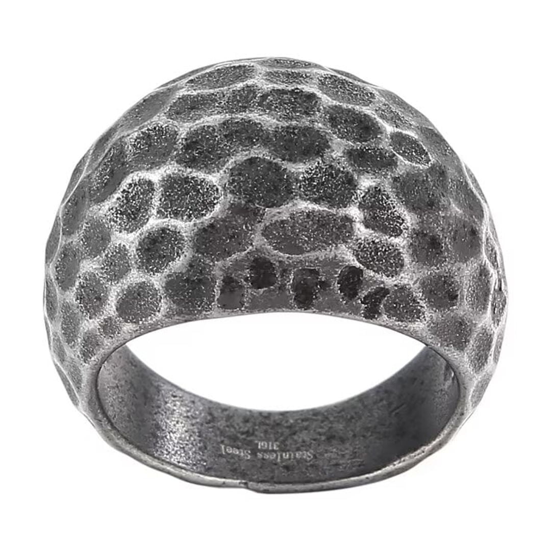 HIJONES Men's Stainless Steel Hammered Surface Ring Classic Simple ...