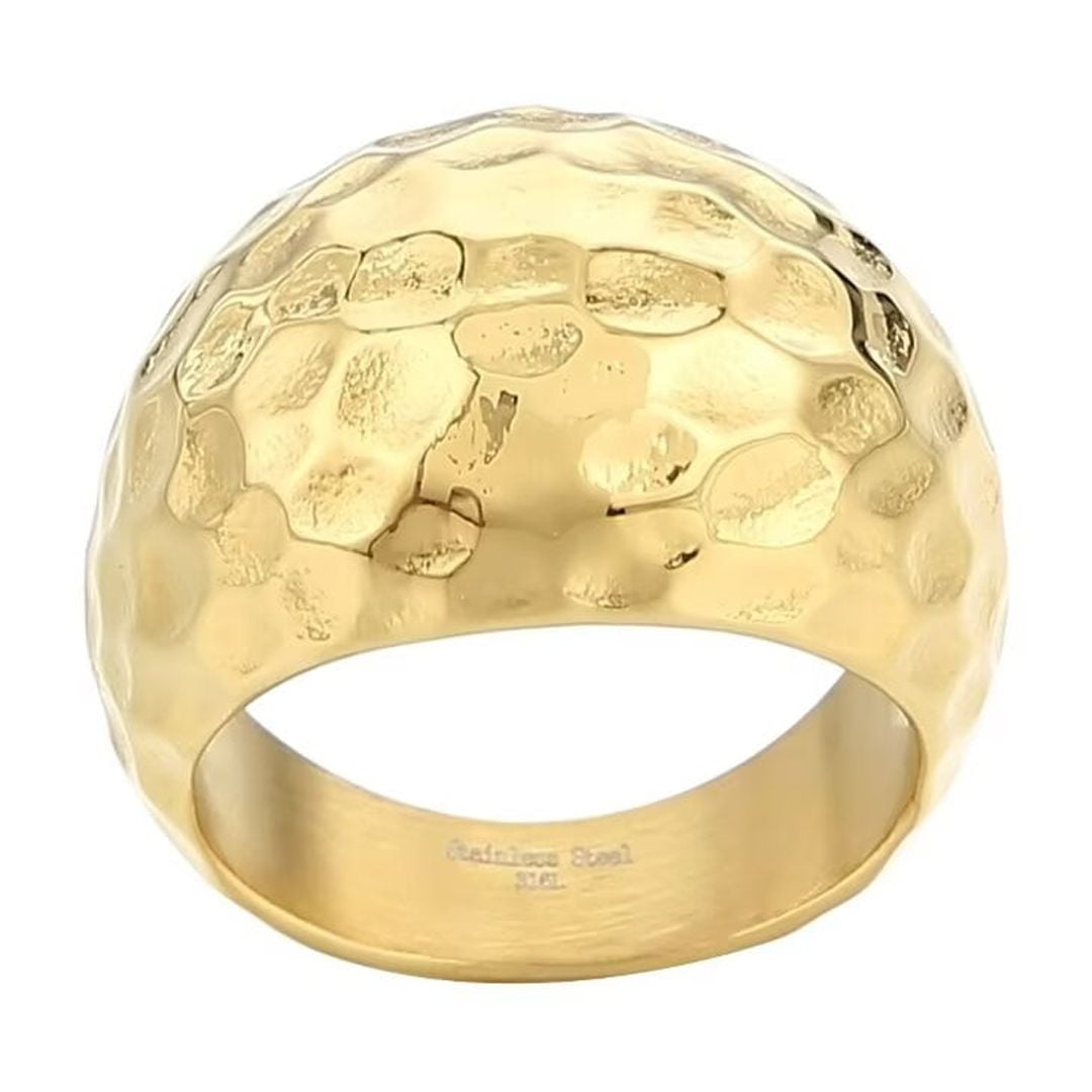HIJONES Men's Stainless Steel Hammered Surface Ring Classic Simple ...