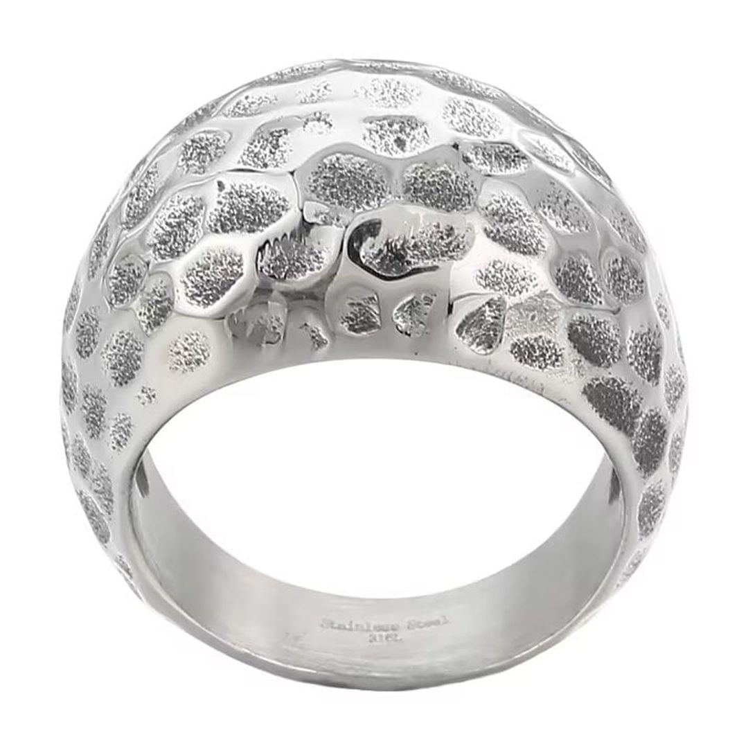 HIJONES Men's Stainless Steel Hammered Surface Ring Classic Simple ...