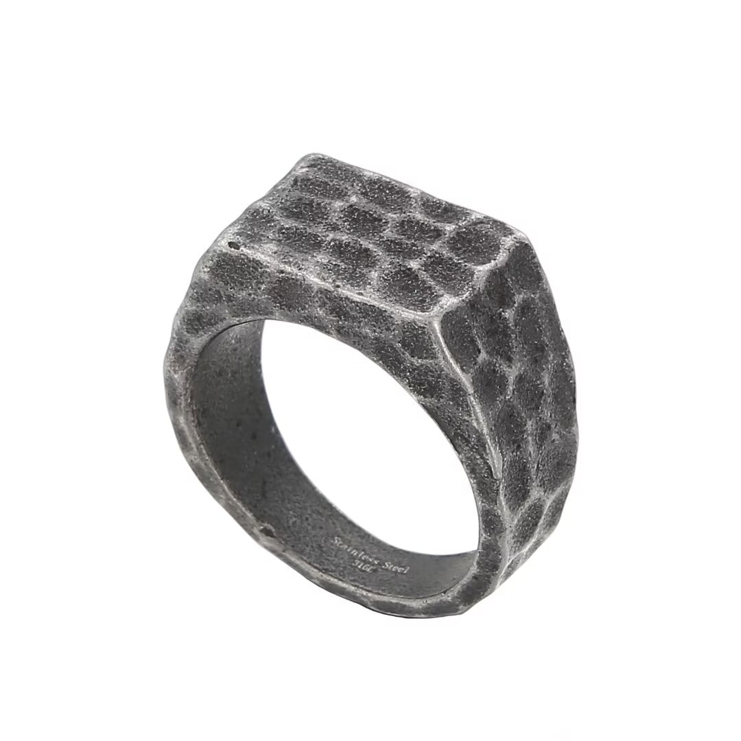 HIJONES Men's Stainless Steel Hammered Surface Ring Classic Simple ...