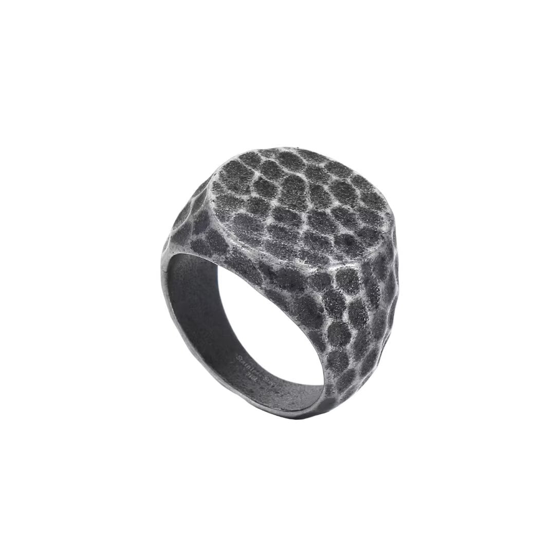 HIJONES Men's Stainless Steel Hammered Surface Ring Classic Simple ...